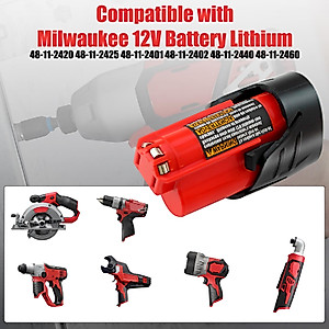 2 Pack 12V 3000mAh Lithium-ion Replacement Battery Compatible with Milwaukee 12 Volt Battery 48-11-2411 48-11-2420 48-11-2401 48-11-2402 48-11-2401 12-Volt Cordless Tools (Red)