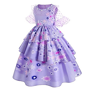 Yipkorra Encanto Mirabel Costume for Girls, Little kid Cosplay Isabella Outfit Princess Halloween Dress Up With Earrings (Isabela B, 7-8 Years)