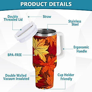 YKZEYK Leaf Watercolor Fall 40 OZ Tumbler with Handle And Straw Insulated Tumblers Coffee Mug Travel Cup Reusable Water Bottle Cup Tumbler