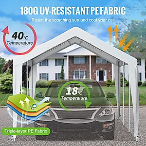 Happybuy 10 x 20 ft Carport Car Canopy, Heavy Duty Garage Shelter with 8 Legs, Car Garage Tent for Outdoor Party, Birthday, Garden, Boats, Adjustable Peak Height from 8.3 ft to 10 ft