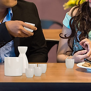 XINGYAN Traditional Japanese White Porcelain Sake 8Pcs Set with Warmer Pot Gift Box Package,Smooth Ceramic Surface Best for Home Gift (Pure White)