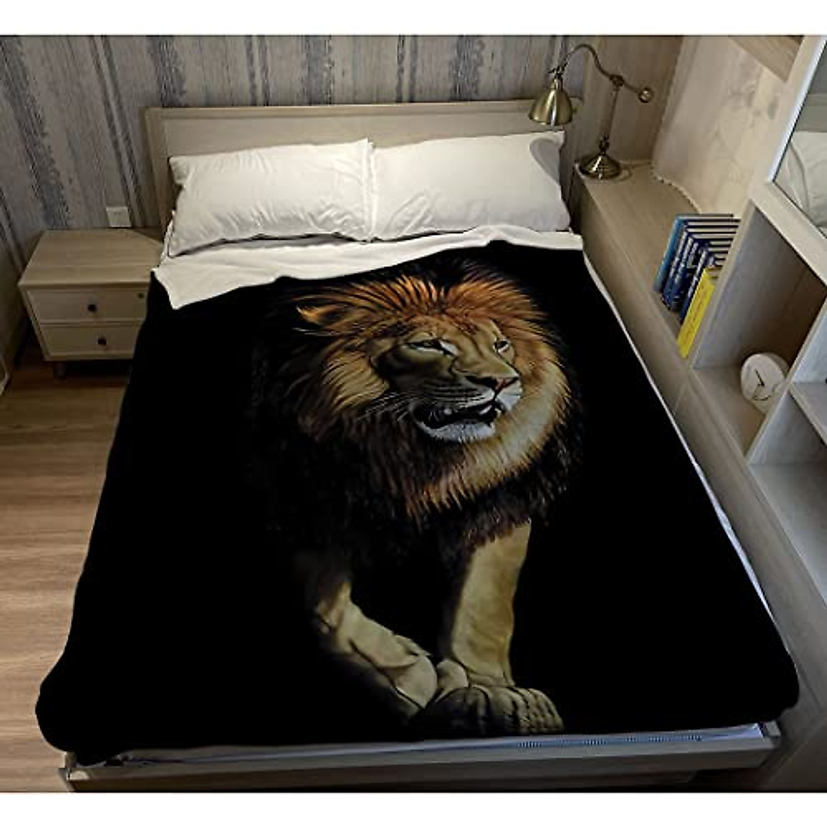 HommomH 50"x80" Black Lion Blanket Animal Print Soft Fluffy Fleece Throw for Couch Sofa Bed