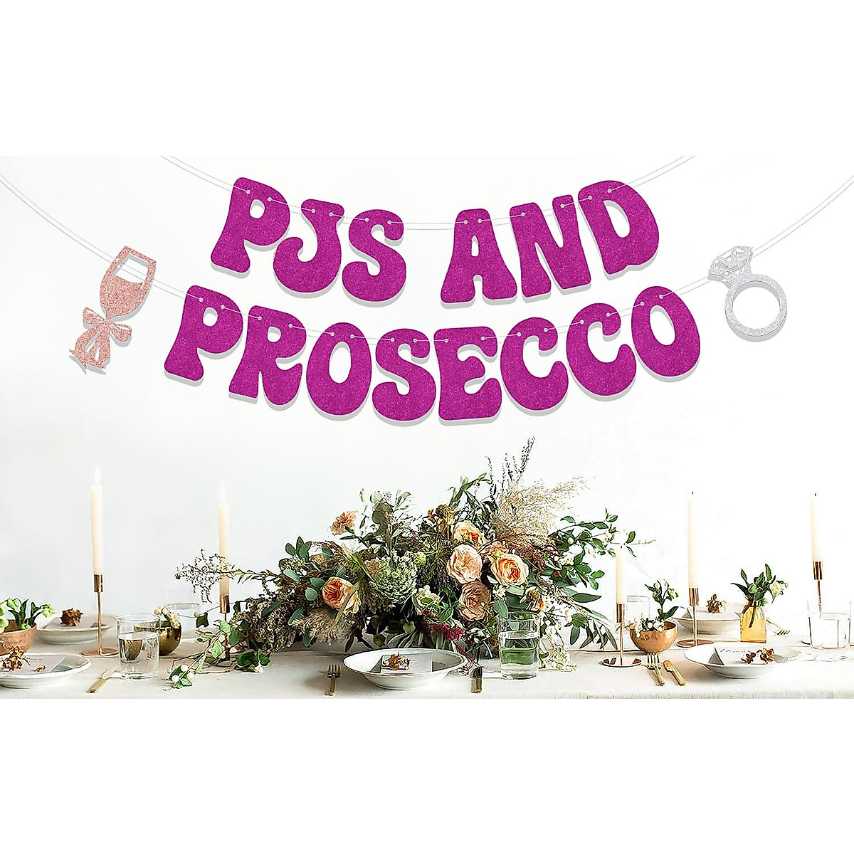 Pjs And Prosecco Banner,Bachelorette Party Decor,Bridal Shower Decoration With Diamond Ring,Prosecco Wedding Party Decorations Supply Rose Red