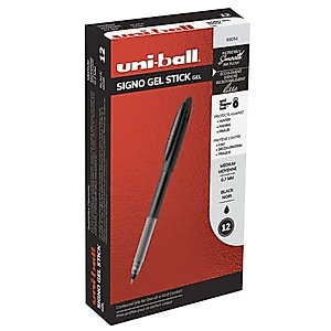 Uni-Ball 69054 Gel Stick Pens, Medium Point, Black Ink, 12-Count