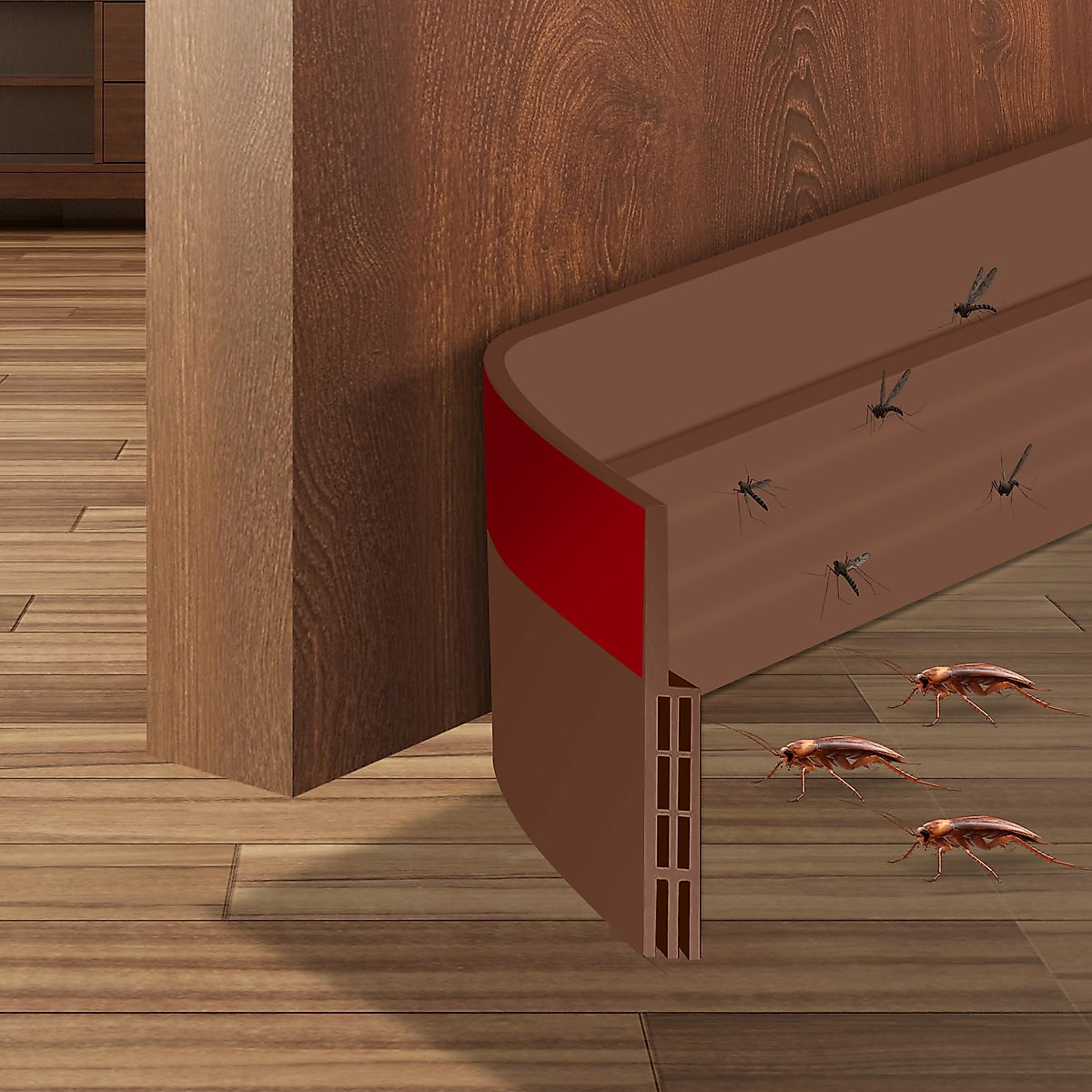 Ainiv Door Draft Stopper Under Door Seal, 2" W x 39" Cutable Soundproof Door Seal, Adhesive Under Door Sweep Weather Stripping Soundproof Kit, Under Door Draft Stopper Seals Anti-Collision-Brown