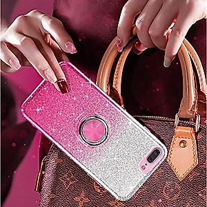 PeeTep iPhone 8 Plus Case, iPhone 7 Plus Case for Girls Women, Slim Glitter Sparkly Case with 360°Ring Holder Kickstand Magnetic Car Mount Shock-Absorbent Protective Durable Cover,Pink