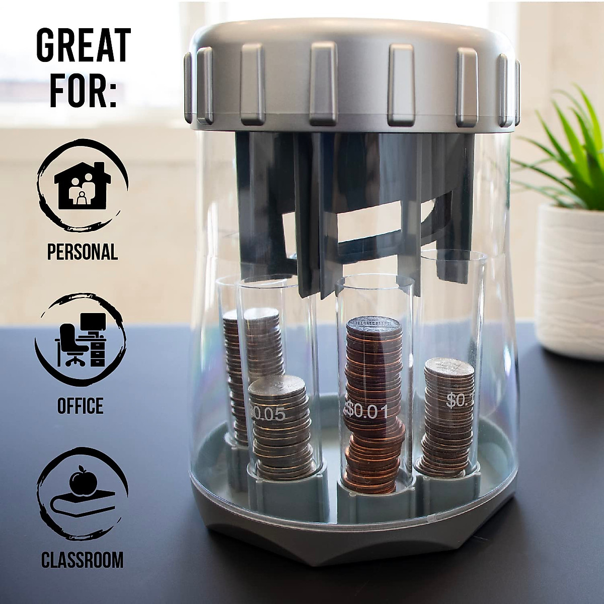Digital Coin Counter Automatic Coin Sorter - 2020 Version - Digitally Keeps Count of and Automatically Sorts U.S. Coins into Individual Tubes with 20 Coin Wrappers Included