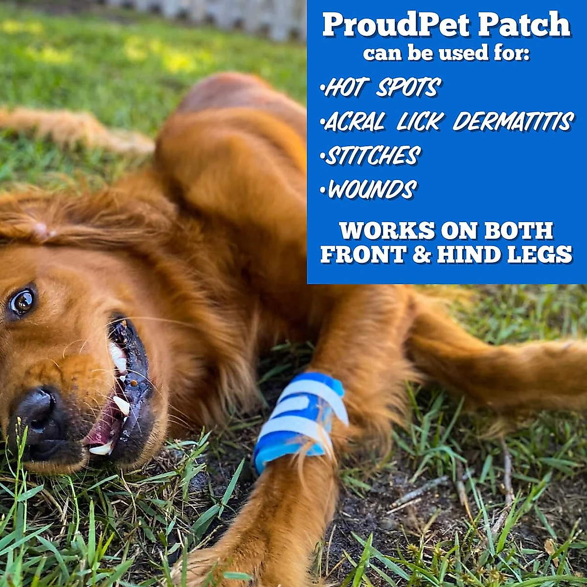 Proud Pet Patches A Better Dog Bandage for Wound Care, Cone Collar Alternative. Recovery Adherent Bandage for Dogs Leg. Cover & Help Licking of Hot Spots, Lick Granuloma, Stitches (Small)