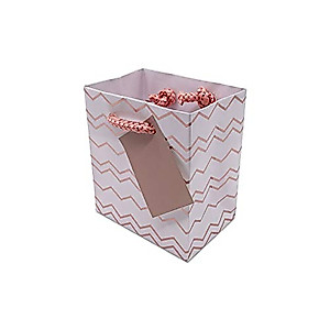 Rose Gold Gift Bags - 12 Pack Mini Metallic Paper Gift Bags with Handles, Chevron, Polka Dot & Stripe, Extra Small Gift Wrap Euro Totes for Birthday Parties, Weddings, Holidays Bulk - 4x4.5x2.75