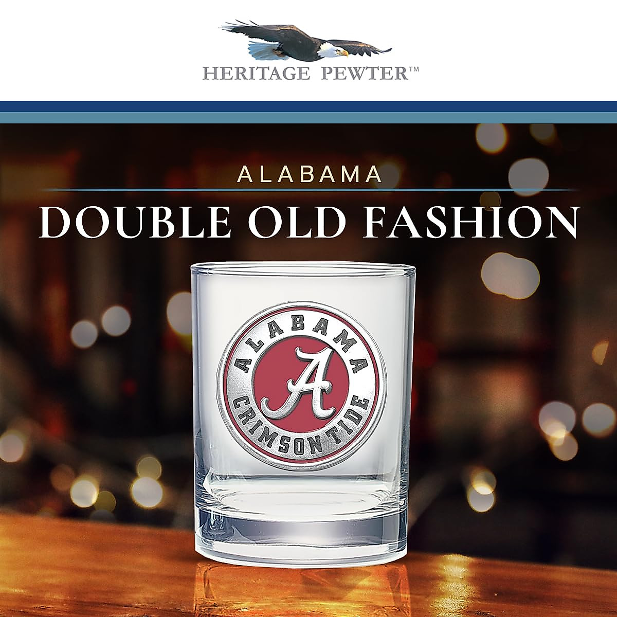 Heritage Pewter Alabama Clear Glass | 14 OZ Drinking Glass | Expertly Crafted Pewter Glass