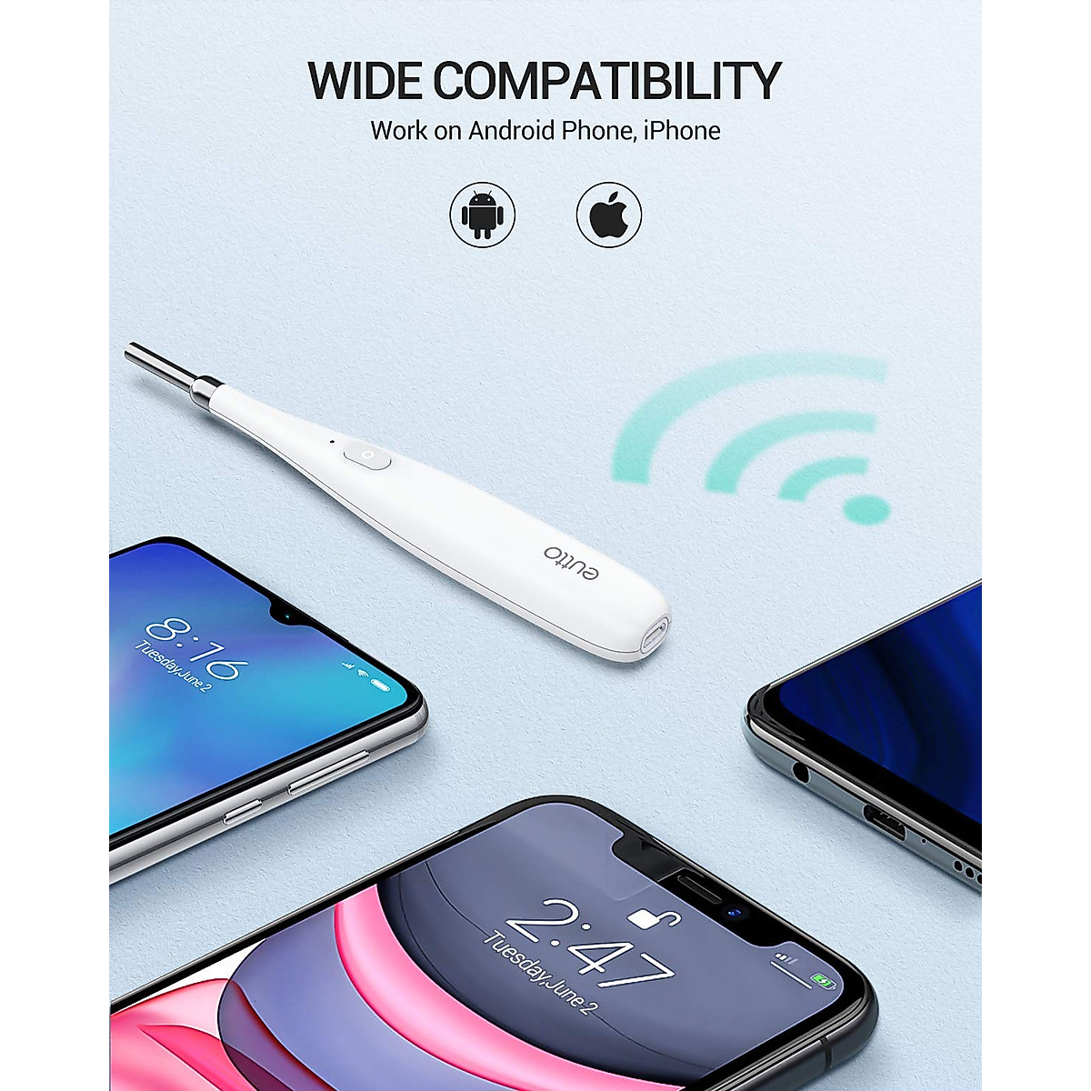 eutto Wireless Otoscope with Gyroscope, 0.15in Probe HD Ear Camera, 6 LED Lights, Ear Inspection Camera, Ear Wax Removal Tools, Compatible with iPhone and Android