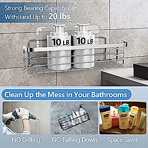 Shower Caddy Adhesive Shower Organizer with Hooks&Soap Holder,No Drilling Stainless Steel Bathroom Organizers,Rustproof Wall-Mounted Shower Shelf for Inside Shower Rack,Bathroom-2 Pack(Silver)