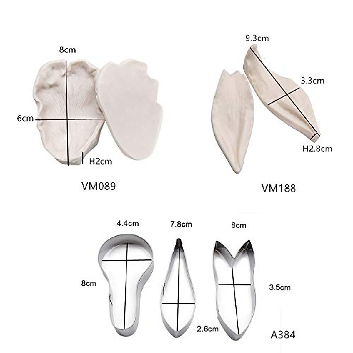 AK ART KITCHENWARE Gum Paste Flower Making Tools Flower-de-luce Petal Veiner Stainless Steel Petal Leaf Cutters Gum Paste Flower Molds Veining Mold for Wedding Cake Decorating Supplies