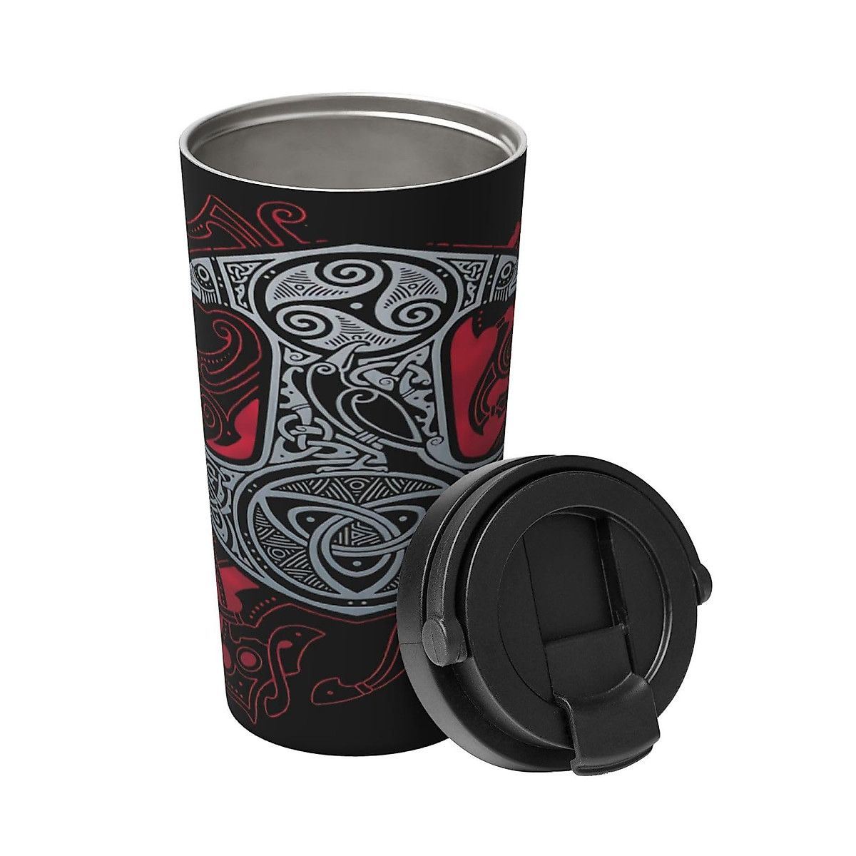 Vikings Norse Mythology Thor'S Hammer Celtic Knot Rune 16oz Stainless Steel Travel Mug - Spill Proof Lid, Keeps Hot & Cold For Hours - Tea & Drink Thermos