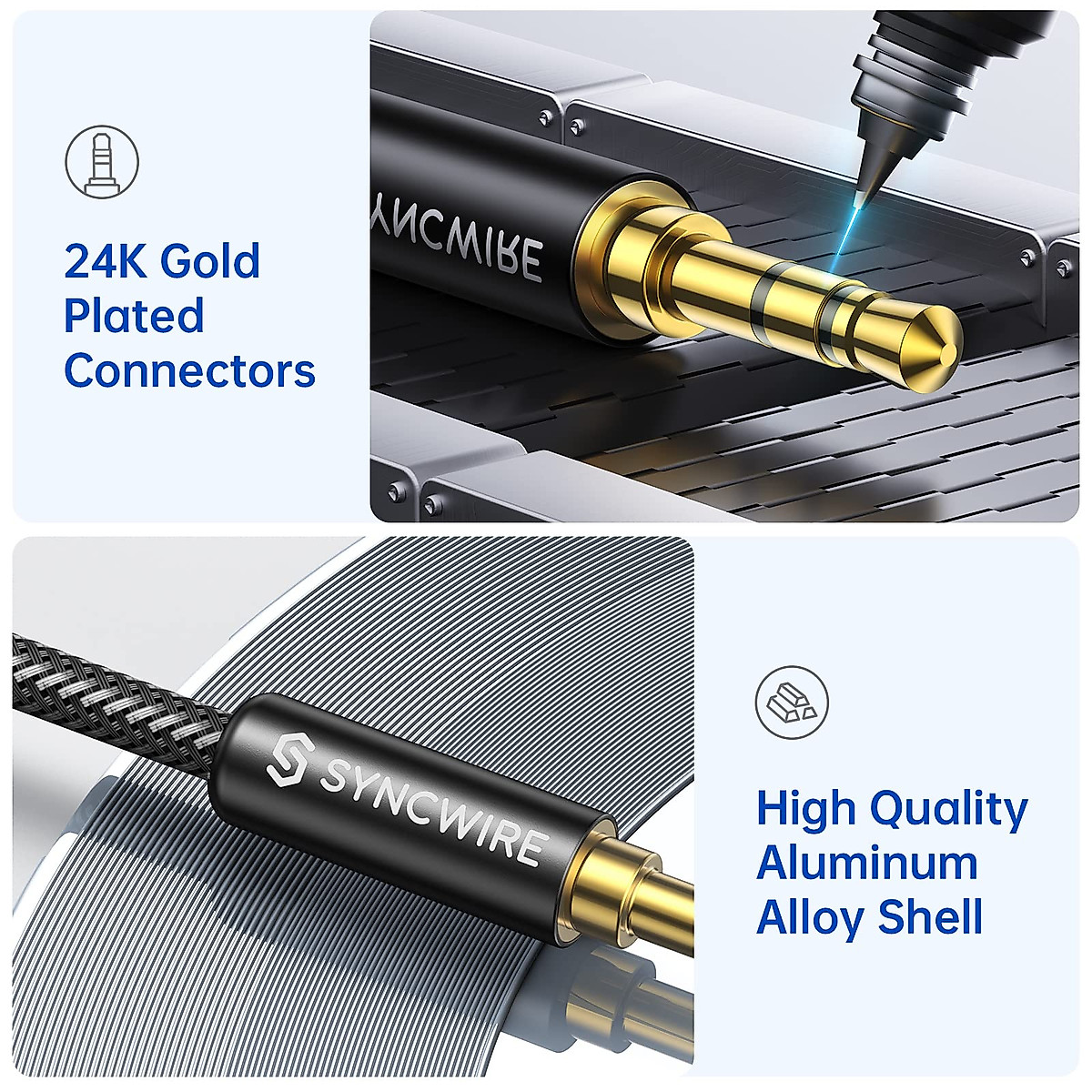 Syncwire 3.5mm Nylon Braided Aux Cable (32.8ft/10m, Hi-Fi Sound), Audio Auxiliary Input Adapter Male to Male AUX Cord for Headphones, Car, Home Stereo, Speaker, iPhone, iPad, iPod, Echo & More - Black