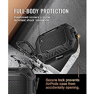 MOBOSI Compatible with AirPods Pro Case, Secure Lock Clip Full Body Shockproof Hard Shell Protective, Carbon Fiber Case Cover with Keychain for AirPod Pro (2019), Black