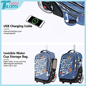 NEW TILAMI Rolling Backpack 19 inch Teens Rolling Backpack Cute Wheeled Computer Laptop Backpack Bookbag Roller Travel Bag College, Street Basketball