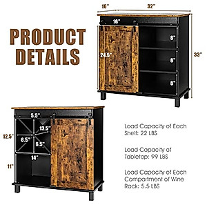 SEASD Kitchen Buffet Storage Sideboard with Sliding Barn Door Wine Rack Dining Cabinet