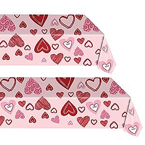Valentines Day Tablecloth Party Decoration Supplies, Heart Shape Valentines Day Table Cover Happy Valentine's Day Table Decorations - 2PCS