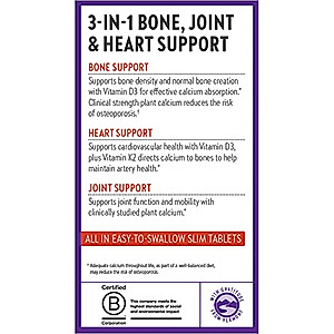 New Chapter Calcium Supplement - Bone Strength Organic Calcium with Magnesium, Vitamin D3+K2, 70+ Trace Minerals for Bone Health, Gluten Free, Easy to Swallow - 120 Slim Tablets