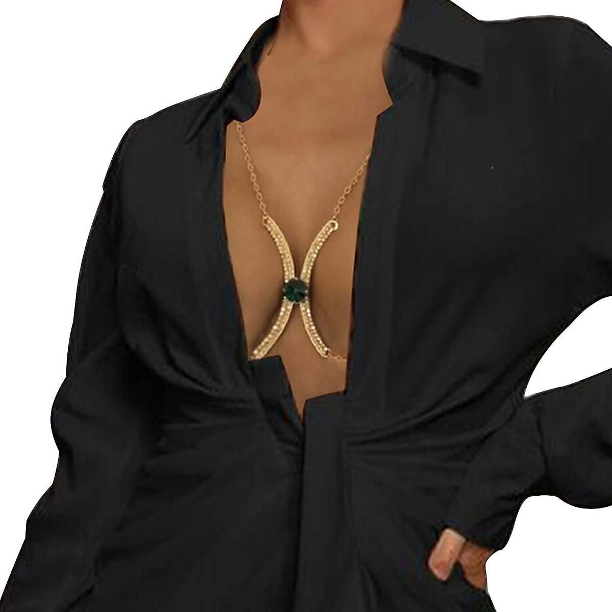 Cusmyre Rhinestone Green Chest Bracket Bra Chain Body Jewelry Bikini Crystal Body Chain Rhinestone Bra Underwear Chain Sexy Lingerie Chest Chain for Women