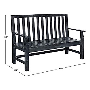 Safavieh PAT6703K Outdoor Collection Indaka Grey Bench, Dark Slate Gray