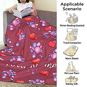 HJJKLLP Custom Throw Blanket with Your Name Text, Personalized Valentines Day Red Heart Fleece Blankets for Adult Kid Family Birthday Couple Father Mother Customized Gifts