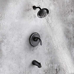 POP SANITARYWAR Shower Tub Faucet Set Matte Black Bathroom Rain Mixer 6 inch Shower Head System with Tub Spout Single Handle Shower Fixture with Valve and Tirm Kit