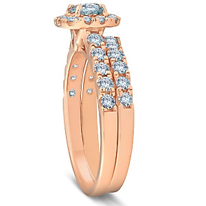 1 1/4 Ct Diamond Cushion Halo Engagement Wedding Ring Set 14k Rose Gold - Size 5.5