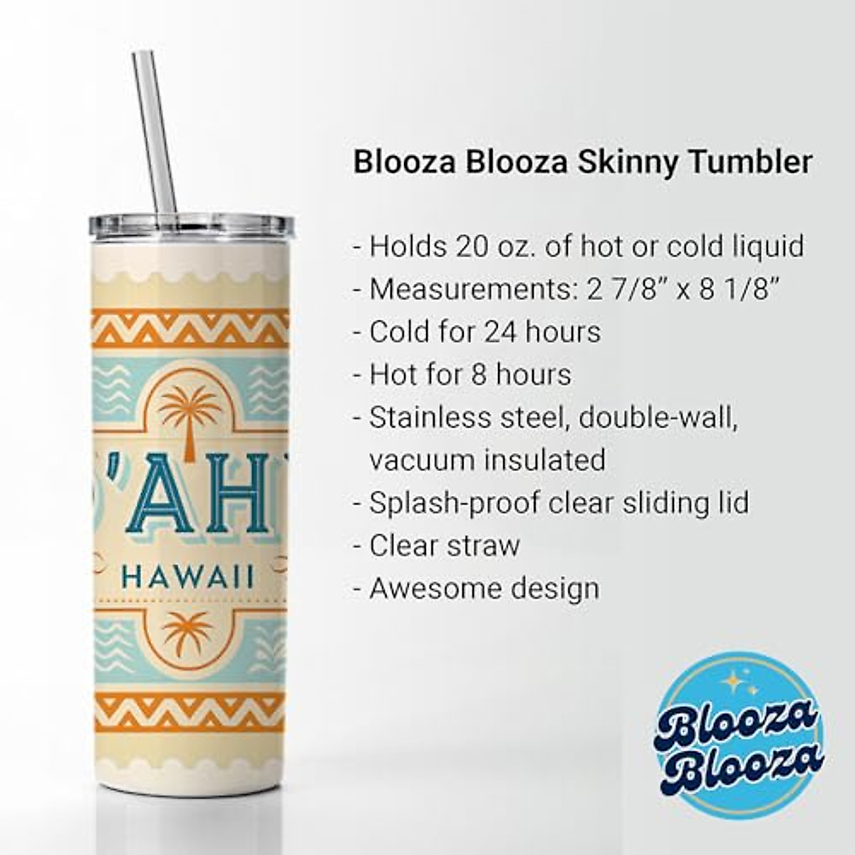 O'Ahu HI Hawaii Travel Vacation Stamp Skinny Tumbler 20oz with Straw Insulated Water Bottle Gift
