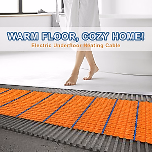 Electric Heated Floor Cable Underfloor Heating System Kit with Cable Guide，Alarm Monitor for Indoor Installation 120V,10 Sqft