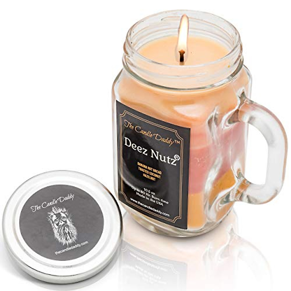 Deez Nutz Scented Candle - Banana Nut Bread, Toasted Coconut, Hazelnut Scented Triple Layer Candle - 10.5 oz Mason Jar Candle - Funny Gag Joke Candle Poured in Small Batches in USA- The Candle Daddy