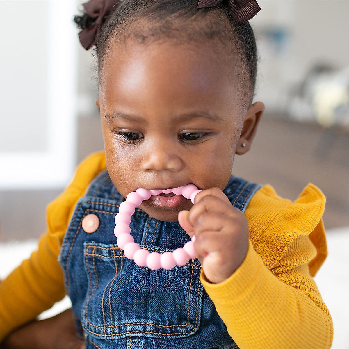 Dr. Brown's Flexees Beaded Teether Rings, 100% Silicone, Soft & Easy to Hold, Encourages Self-Soothe, 3 Pack, Pink, White, Gray, BPA Free, 3m+
