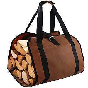 Firewood Carrier Log Bag Waxed Canvas Log Tote Bag for Indoor Fireplace Log Holders with Handle Large Fire Wood Carriers for Outdoor Fire Pit Fireplace Wood Stove Accessories Log Bag