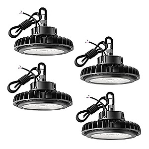 UFO LED High Bay Light 200W LED Warehouse Lights IP65 for Wet Location LED Commercial Area Lighting Fixture for Gym Factory Warehouse ETL Certified 5' Cable 5000K 1-10V Dimmable 28000LM Black 4Pack