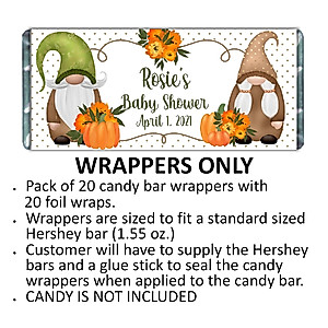 Fall Gnome Candy Bar Wappers, Personalized Label for Chocolate Bar, Party Favor, Pack of 20