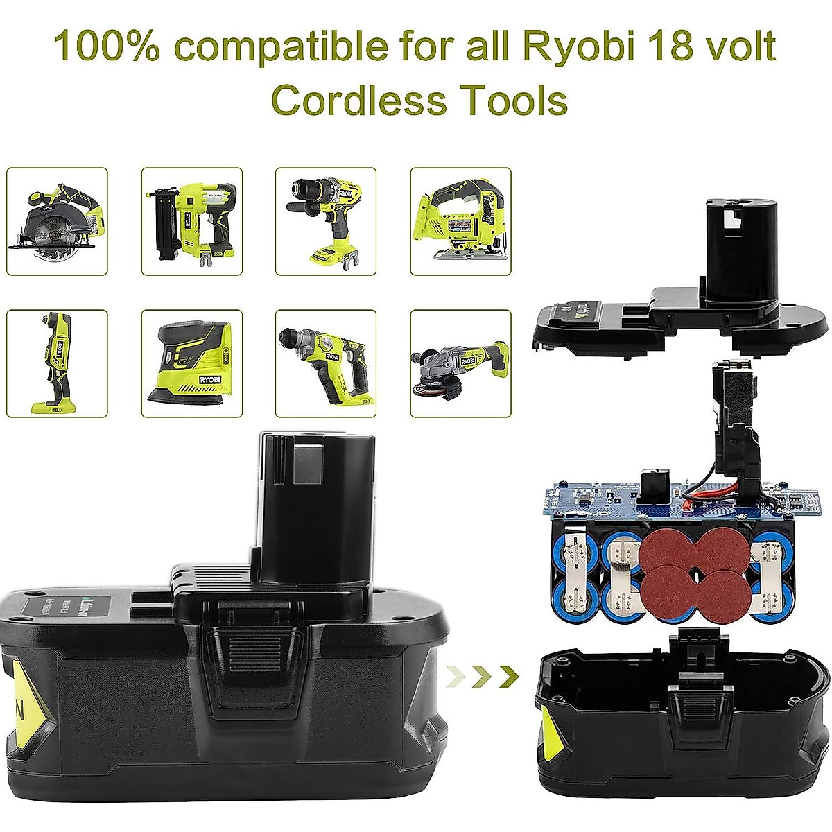ARyee 6000Ah 18V P108 Replacement Battery for Ryobi 18V Lithium Battery P102 P103 P104 P105 P107 P109 Ryobi ONE+ Cordless Tool