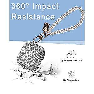 4in1 Bling Diamonds for AirPods 3 Case Cover Accessories Set Kit, Rhinestone PC for AirPods 3rd Generation Case for Women Girl w/ Cute Fur Ball Pompom Keychain/Crystal Bracelet/Lobster Clasp Keychain