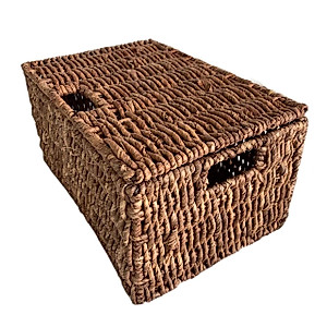 America Basket Woven Grass Rectangular Lidded Storage Baskets (Set of 2) Brown