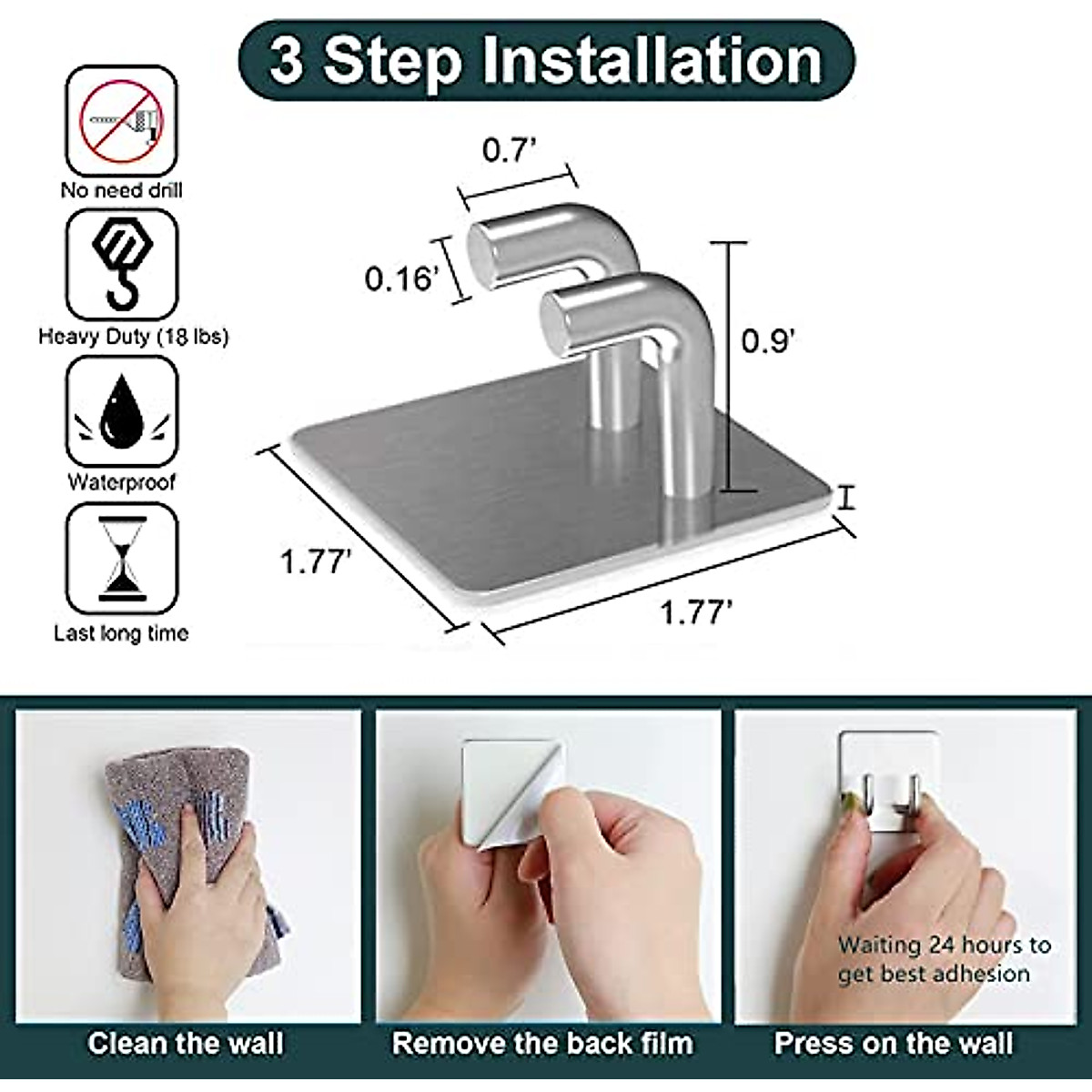 Hoplit Heavy Duty Adhesive Hooks Razor Holder for Shower Stainless Steel Self Stick on Wall Hooks Towel Hooks Adhesive Razor Holders for Coat Hat Towel Bathrobe Loofah 4 Pack