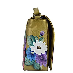 Anuschka Women’s Genuine Leather Medium Flap Crossbody Handbag - Hand Painted Exterior - Dreamy Floral