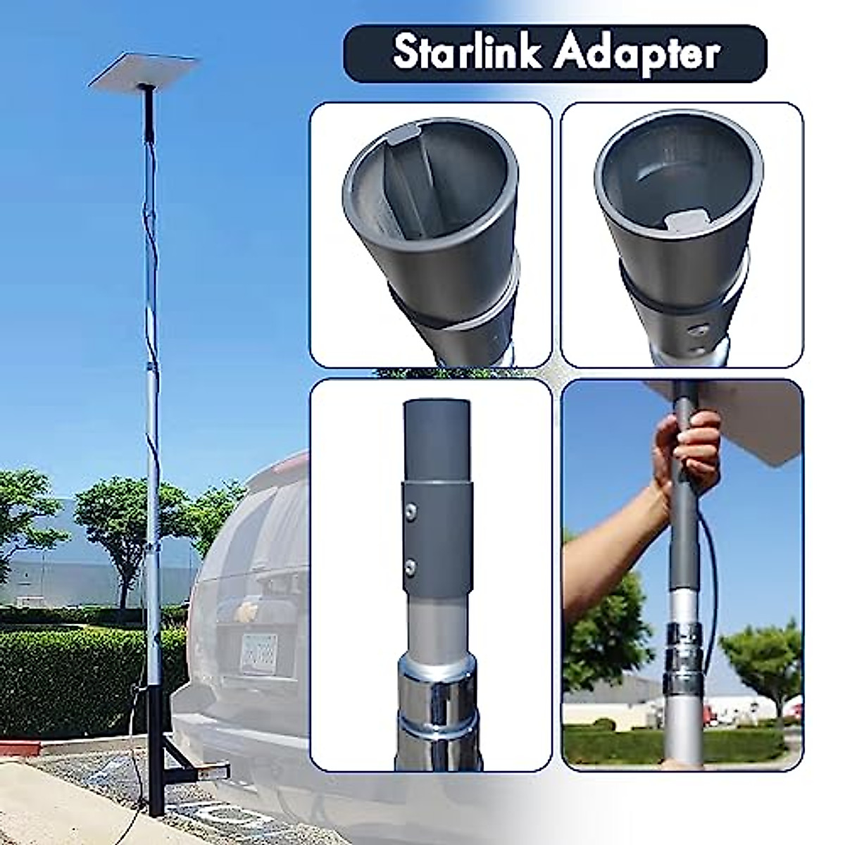 EEZ RV Products Telescopic Starlink RV Ladder Pole 10ft with RV Ladder Mounting Bracket Kit Adjustable Hold up to 2.5 inch Diameter Pole - Fits 1 inch Ladder Rails