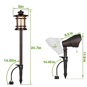 8 Pack Low Voltage LED Landscape Kits, 12V Pathway Flood Light Kits, 10W 390LM and 3.4W 155LM Wired for Outdoor Yard Lawn, Die-cast Aluminum, 50W and 30W Equivalent 15-Year Lifespan