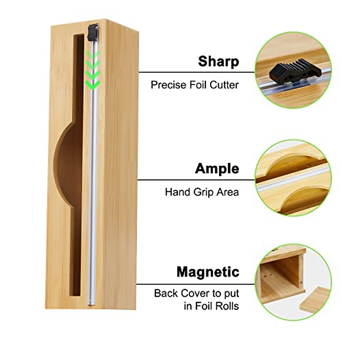 Ziplock Bag Organizer, Wrap Dispenser with Cutter, Plastic Wrap, Aluminum Foil and Wax Paper Dispenser for Kitchen Drawer, Bamboo Roll Organizer Holder