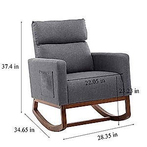 Artechwoks Rocking Chair Mid-Century Modern Fabric Nursery Rocker Armchair Upholstered High Tall Back Retro Accent Glider Rocker with Wood Base Padded Seat Comfortable for Living Room Bedroom, Grey