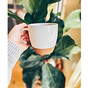 Mora Ceramic Large Latte Mug Set of 4, 16oz - Microwavable, Porcelain Coffee Cups With Big Handle - Modern, Boho, Unique Style For Any Kitchen. Microwave Safe Stoneware - Vanilla White