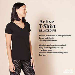Amazon Essentials Women's Tech Stretch Short-Sleeve V-Neck T-Shirt (Available in Plus Size), Pack of 2, Black/Dark Grey Space Dye, XX-Large