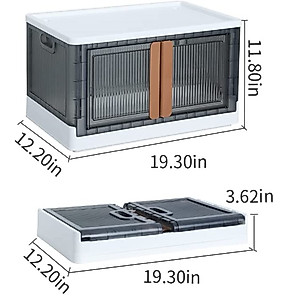 Aleiodvn Storage Bins with Lids,34 Quart Plastic Stackable Storage Boxes,Collapsible Wardrobe Closet Organizer with Wheels and Door,Clear Black Storage,Trunk Organizer, Dorm Room Essentials -3 Pack