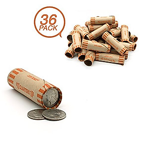 2 Pack 72 PCS Quarter Wrappers - Preformed Coin Wrappers Tubes Paper Coin Wrapper, Convenient Quarter Storage Cover Coin Rolls, Coin Wrappers Quarters for Bank and Office