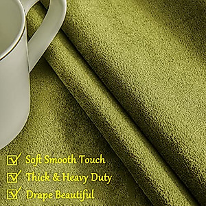 Timepr Olive Green 90 inches - Luxury Soft Velvet Curtains Light Filtering Privacy Thermal Insulated Grommet Backdrops for Living Room/Dining/Sliding/Glass Door, W52 x L90, Olive Green, 2 Panels